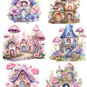 Watercolor Fairy House Clipart: Floral Mushroom Garden (digital ...