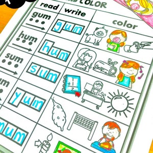 Phonics Worksheets CVC Short Vowels Read, Write & Color for ...