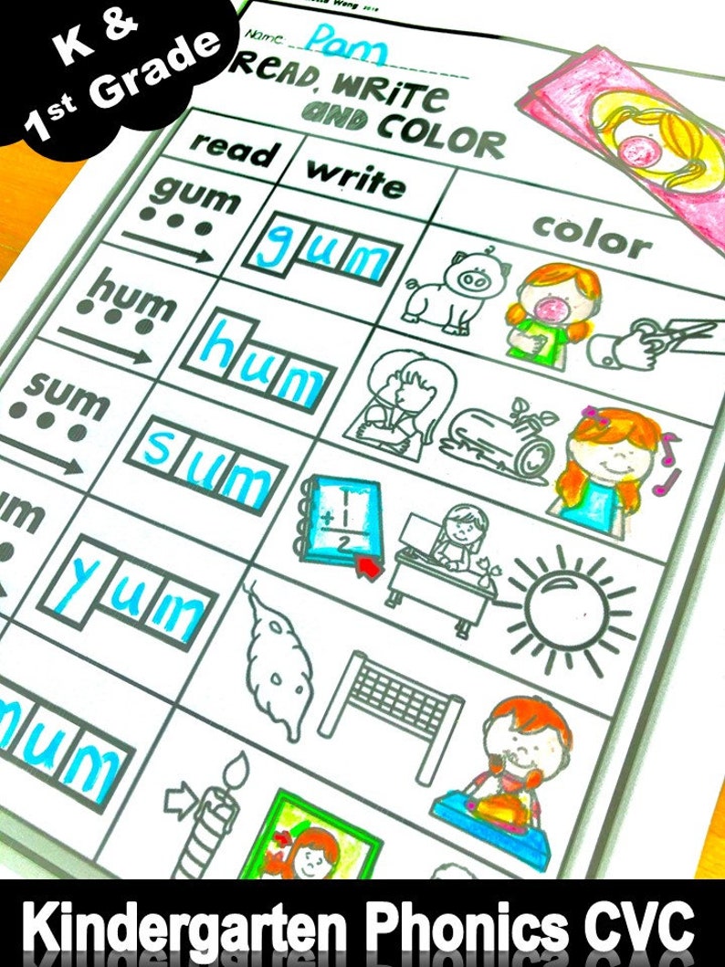 Phonics Worksheets CVC Short Vowels Read, Write & Color for ...