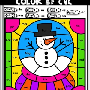 Phonics Worksheets-cvc Color by Code. Winter Theme. Prek/kindergarten ...