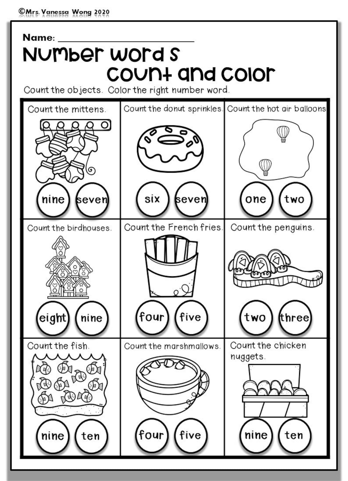 Kindergarten Math Worksheets: Numbers 1-10, Number Words (PDF) - Etsy