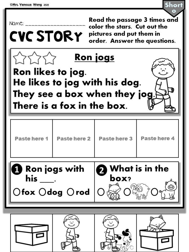 Phonics CVC Short Vowels Story Sequence for Kindergarten and First ...