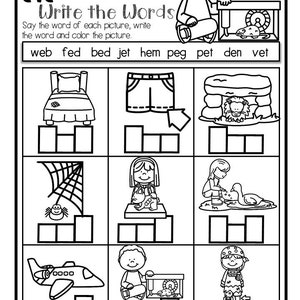 Phonics Worksheets CVC Write the Words for Kindergarten and First Grade ...