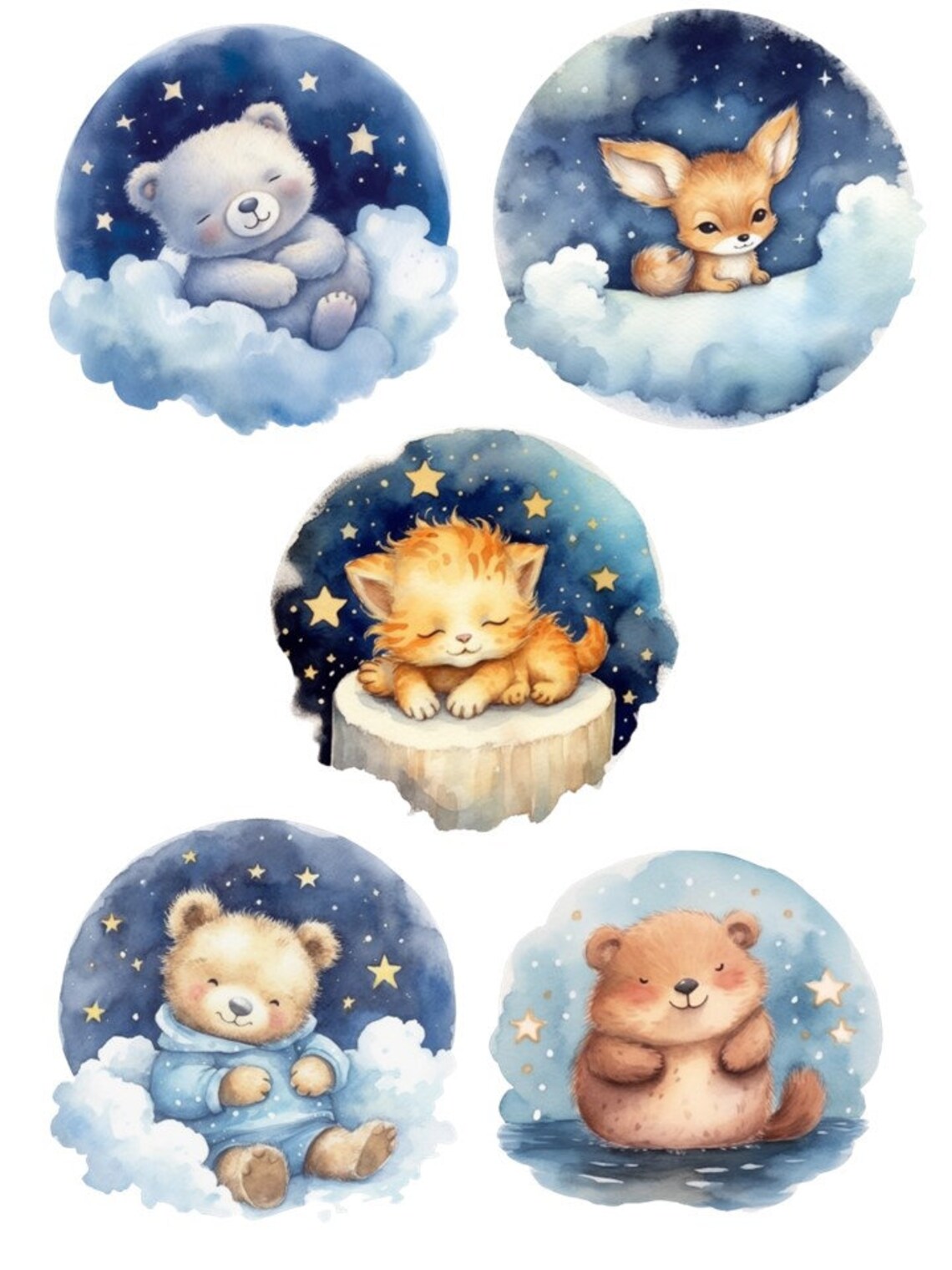 Watercolor Sleeping Wild Animals Clipart for Commercial Use - Etsy