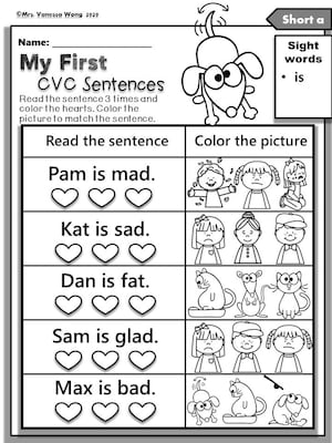 Phonics CVC Short Vowels Story Sequence for Kindergarten and First ...