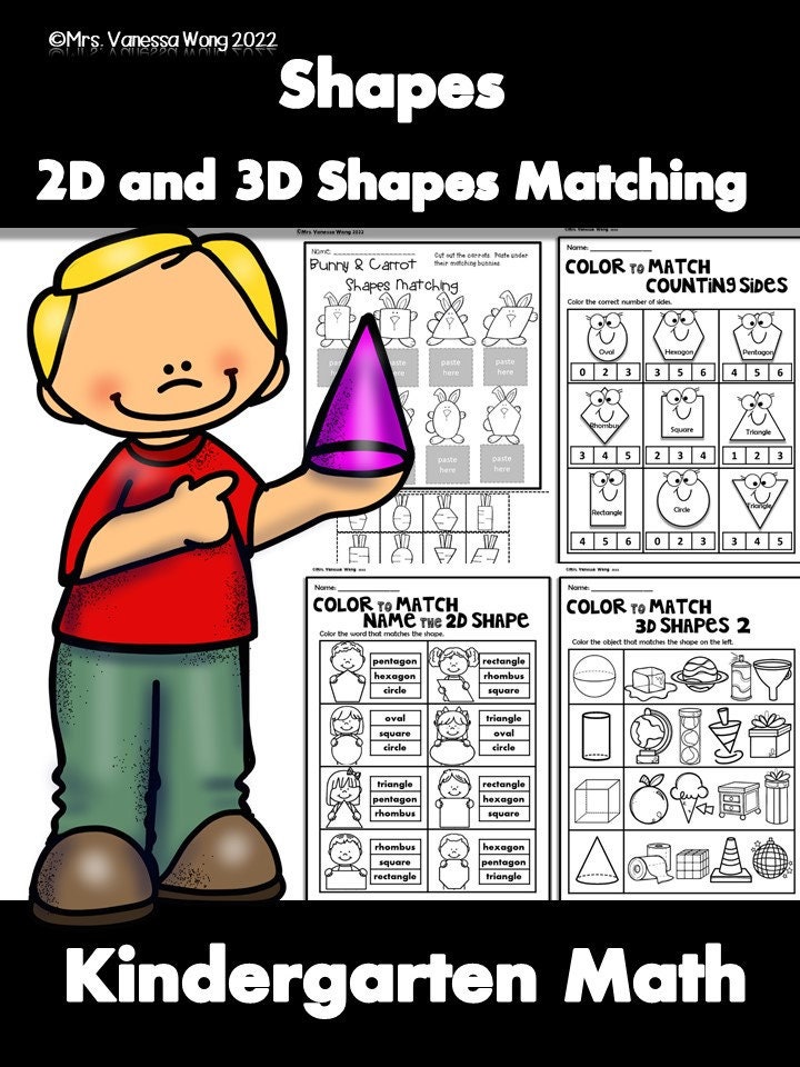 2D & 3D Shapes Worksheets: Kindergarten Math Activities - Etsy