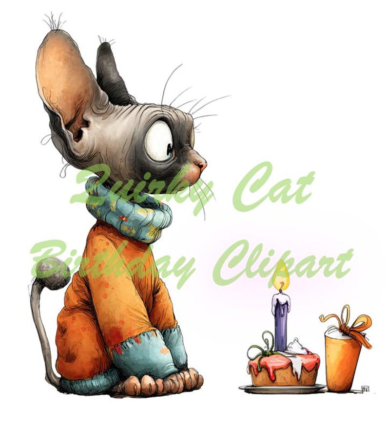Watercolor Cat Birthday Clipart: 73 Funny PNG Images (digital Download ...