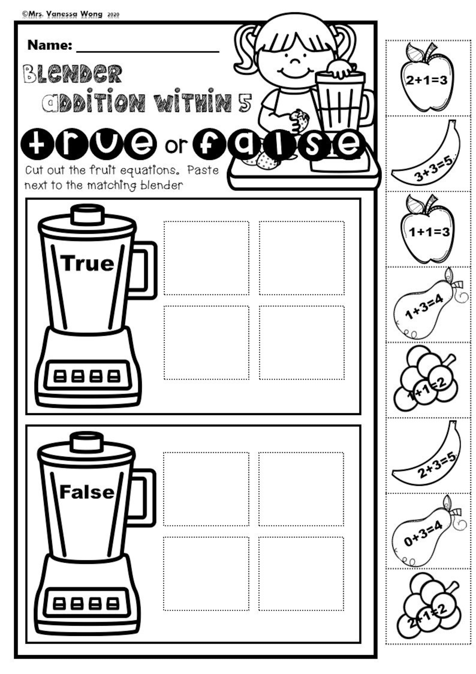 Kindergarten Math Worksheets. Addition: Cut and Paste. - Etsy Hong Kong