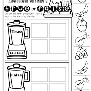 Kindergarten Math Worksheets. Addition: Cut and Paste. - Etsy Hong Kong