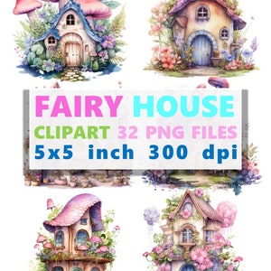 Watercolor Fairy House Clipart: Floral Mushroom Garden (digital ...