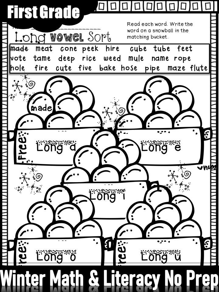 First Grade Worksheets. Math and Literacy Worksheets With Winter Theme ...