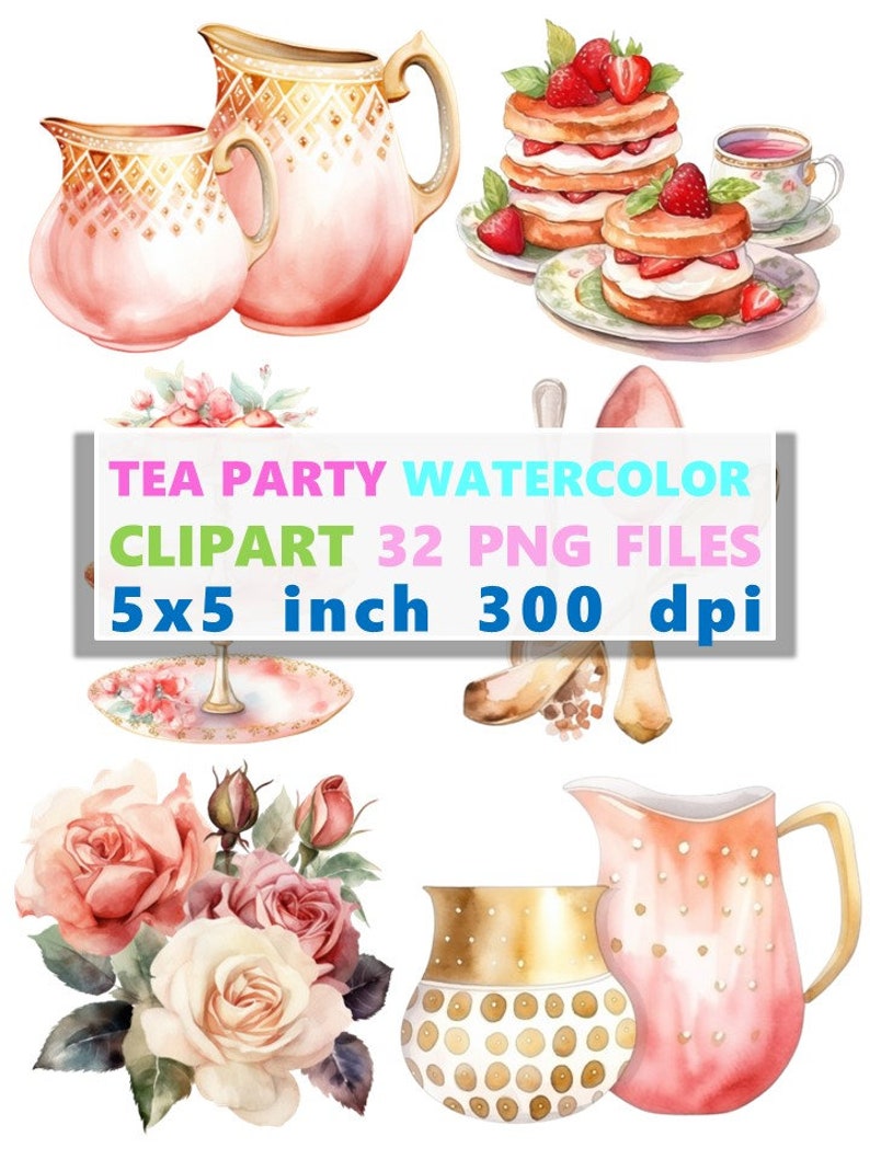 Watercolor Tea Party Clipart: Afternoon Tea PNG Images (commercial Use ...