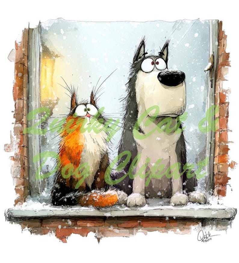 Quirky Clipart Bundle: Watercolor Style, Funny Cat and Dog PNG Images ...