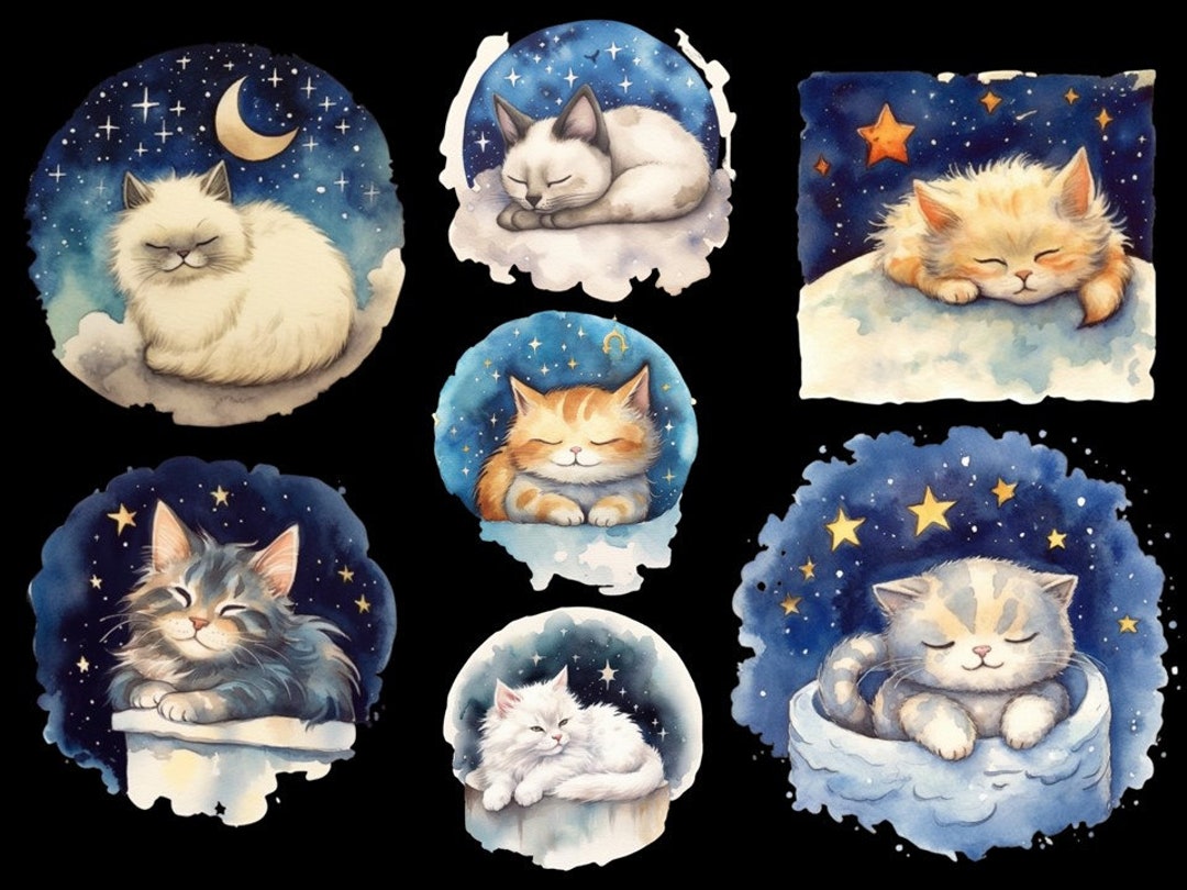 Watercolor Sleeping Kittens Clipart for Commercial Use - Etsy