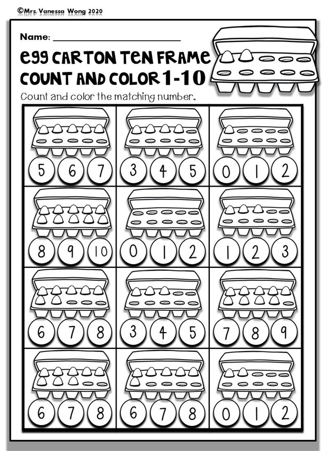 Kindergarten Math Worksheets: Numbers 1-10 Ten Frame (PDF Pattern) - Etsy