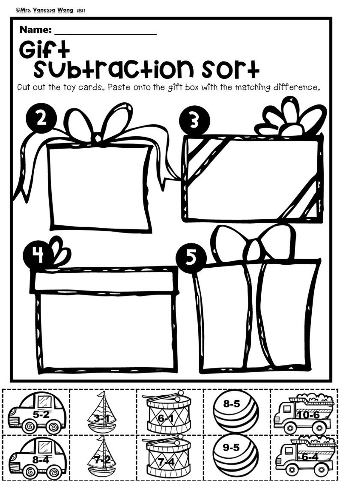 Kindergarten Math Worksheets. Cut and Paste Subtraction. Distance ...