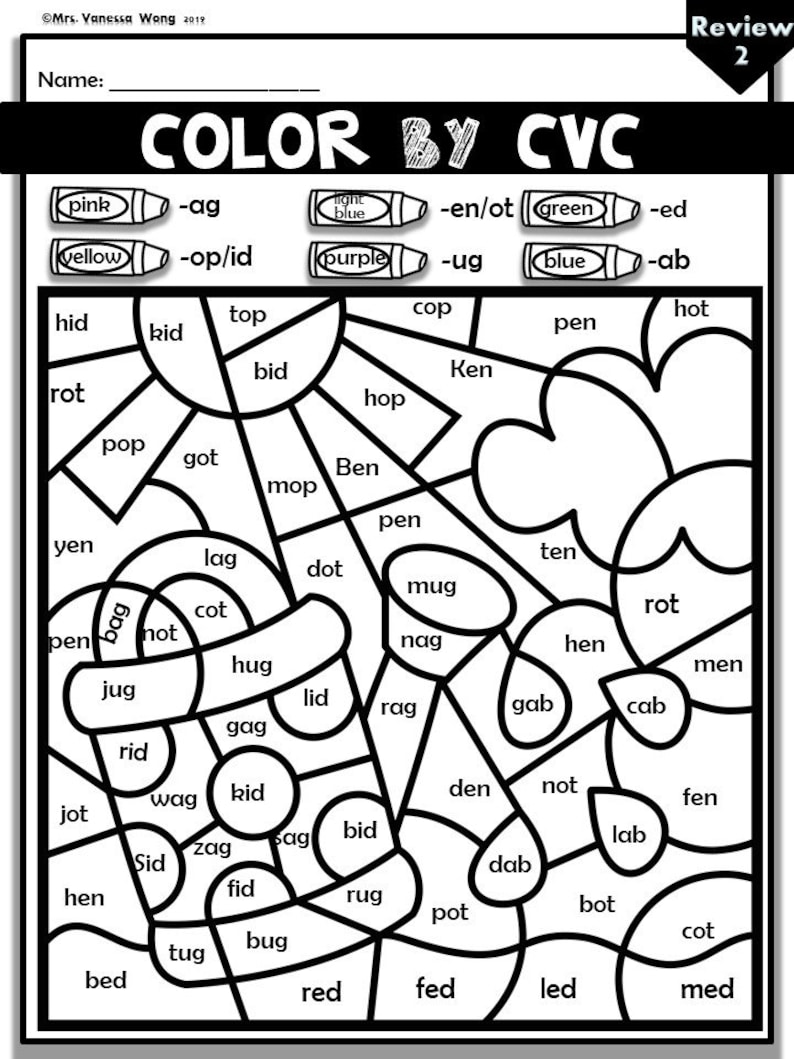 Phonics Worksheets-cvc Color by Code. Spring Theme. Prek/kindergarten ...