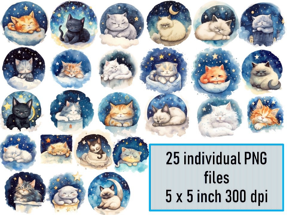 Watercolor Sleeping Kittens Clipart for Commercial Use - Etsy