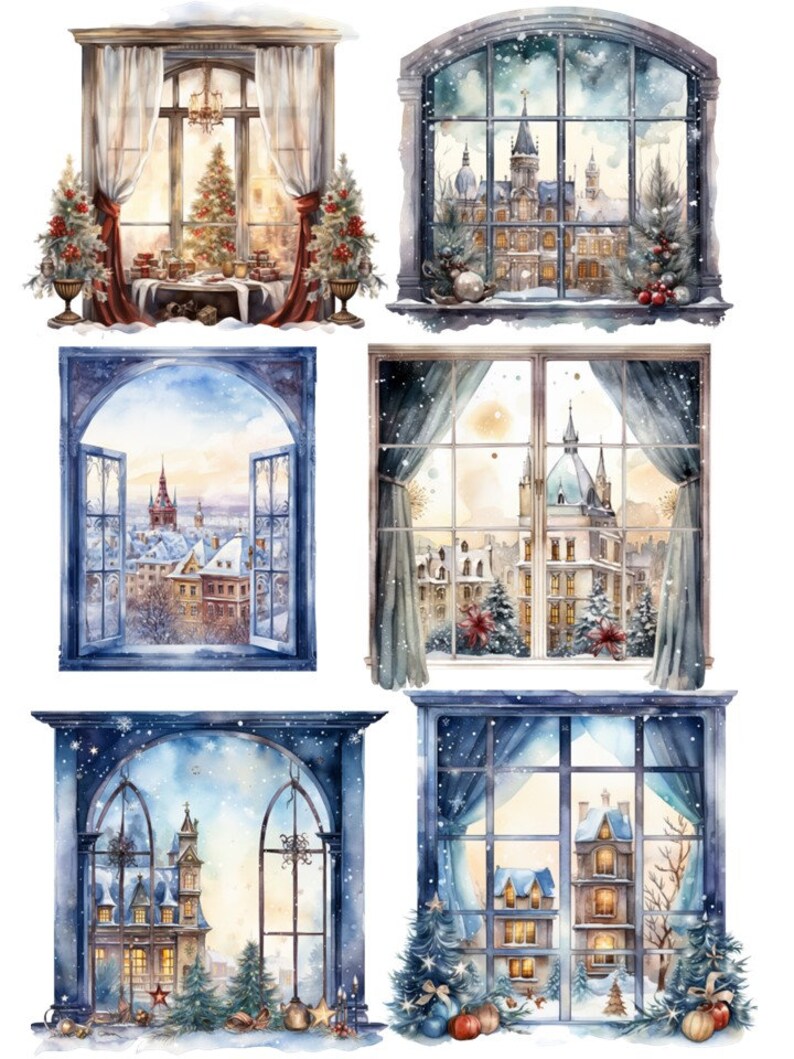 Watercolor Christmas Window Clipart Set 2 for Commercial Use - Etsy