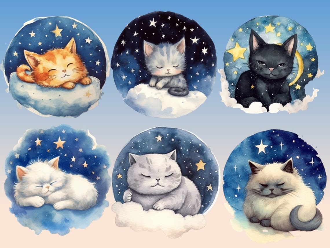 Watercolor Sleeping Kittens Clipart for Commercial Use - Etsy