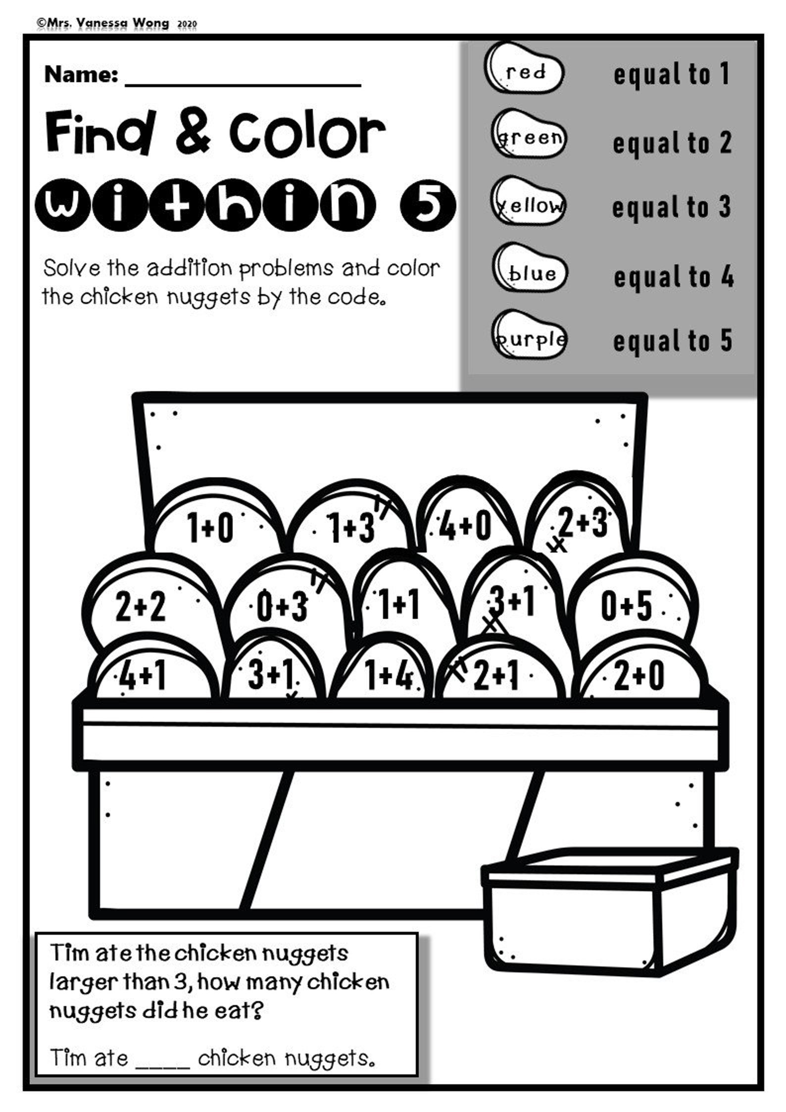 Kindergarten Math Worksheet, Math Fact Coloring, Homeschooler Addition ...