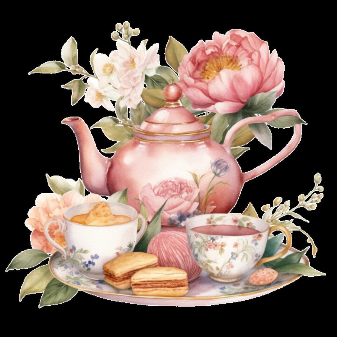 Watercolor Tea Party Clipart for Commercial Use, Junk Journal Clipart ...