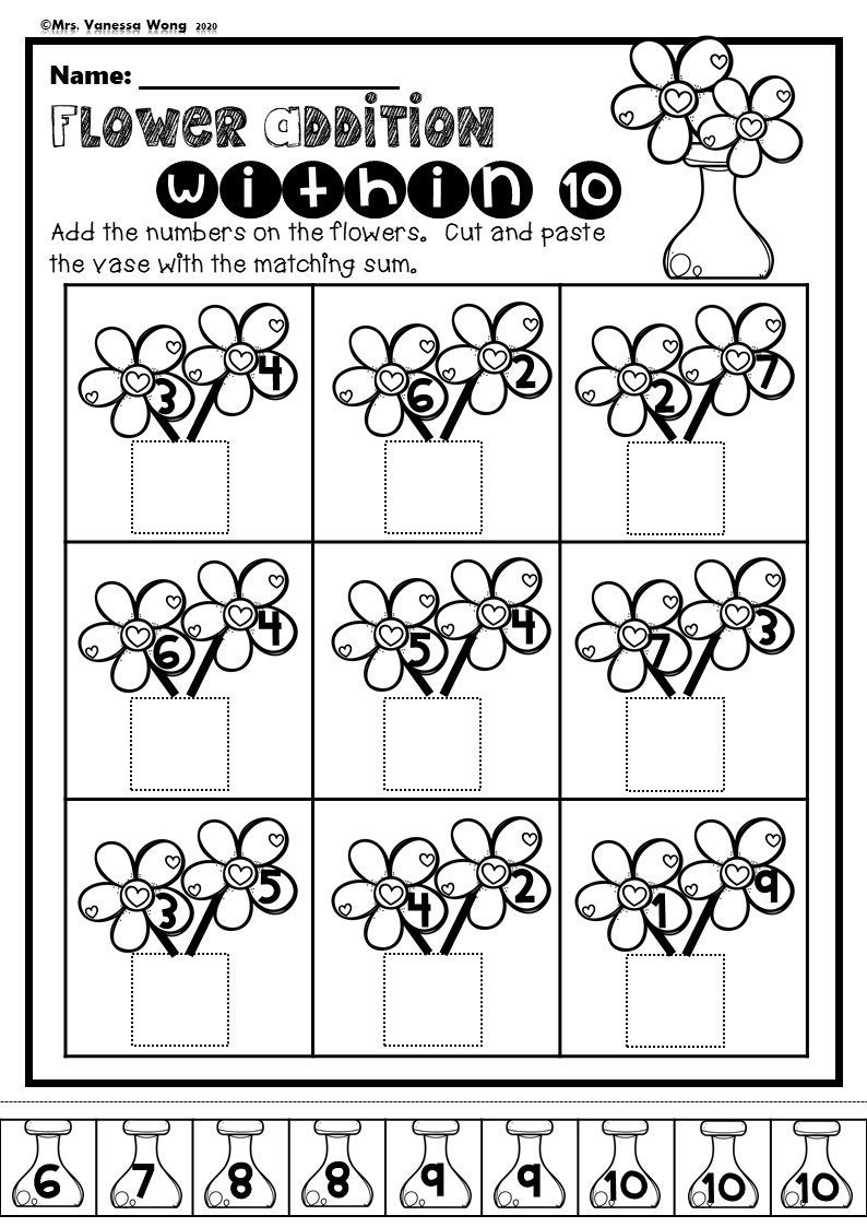 Kindergarten Math Worksheets. Addition: Cut and Paste. - Etsy Hong Kong