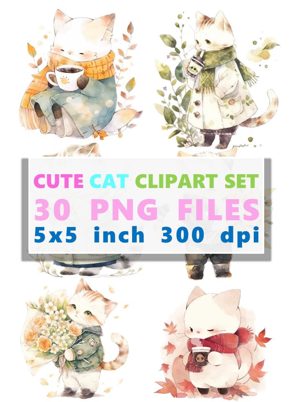 Cute Cat Clipart Animal Clipart Nursery Art and Craft Scapbook - Etsy