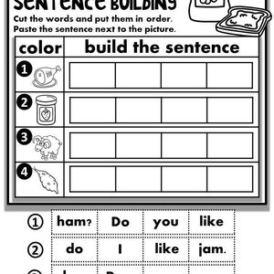 Phonics Worksheets CVC Short Vowels -sentence Building (kindergarten ...
