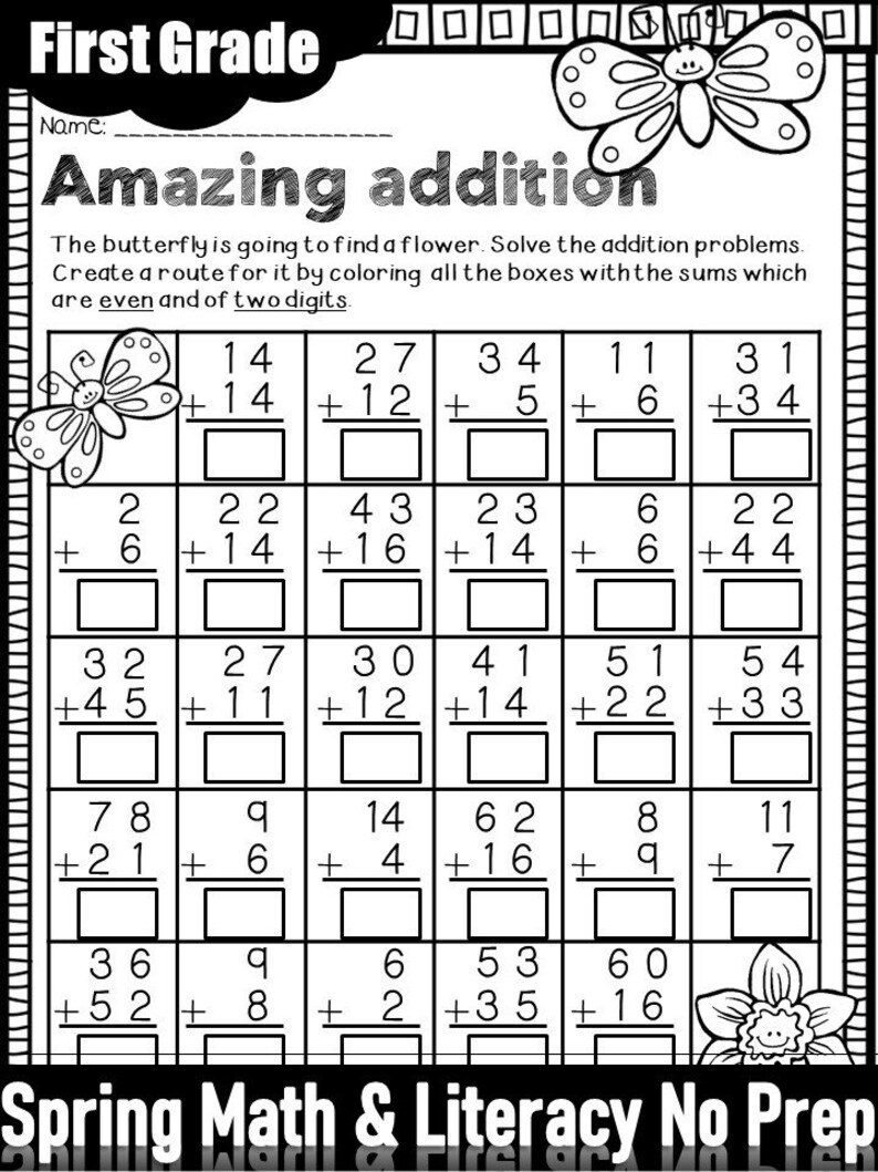 Spring Math and Literacy No Prep Printables First Grade - Etsy