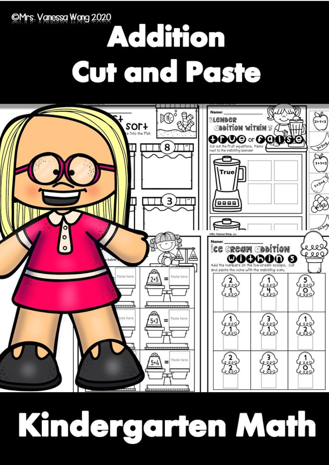 Kindergarten Math Worksheets. Addition: Cut and Paste. - Etsy Hong Kong