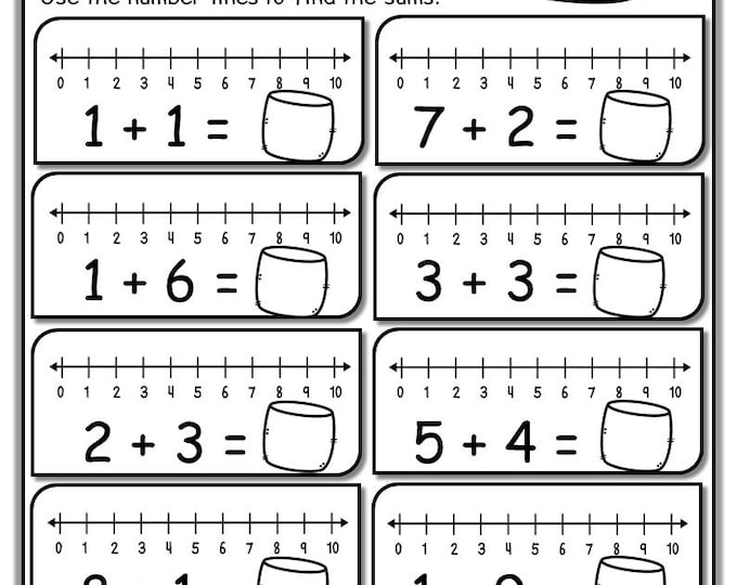 Kindergarten Math Worksheets: Number Line Addition (PDF) - Etsy Canada
