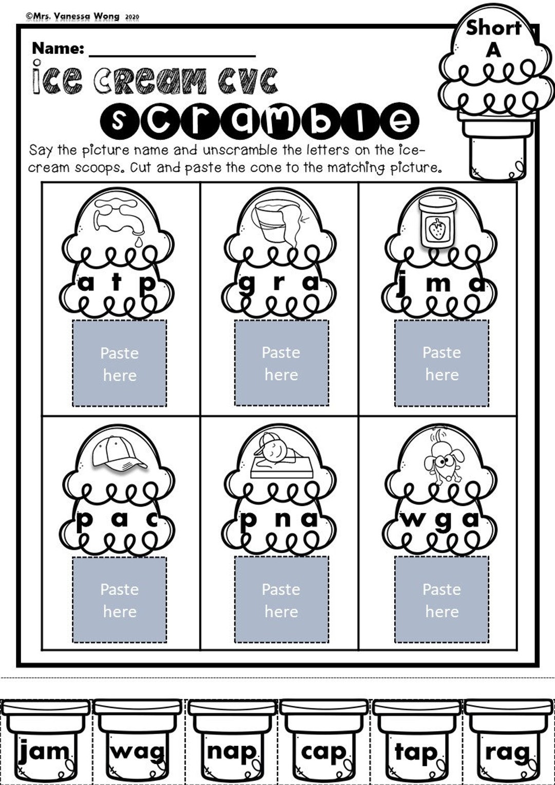 Phonics Worksheets CVC Words Scramble for Kindergarten and First Grade ...