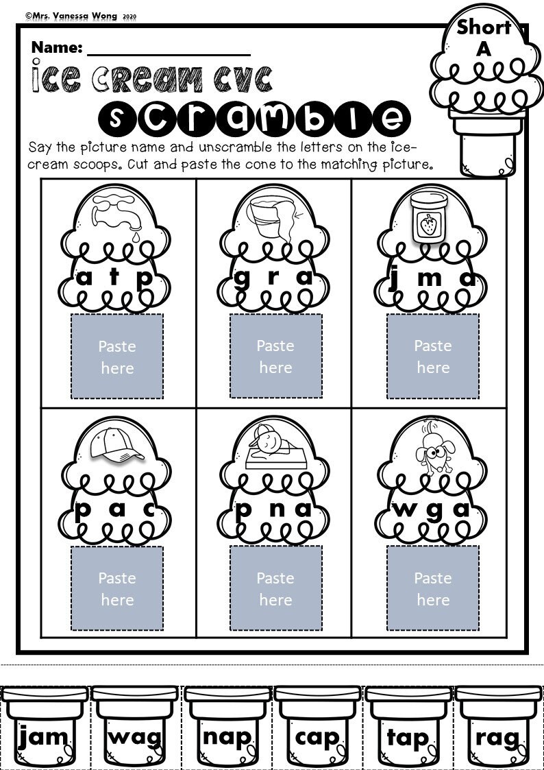 Phonics Worksheets CVC Words Scramble for Kindergarten and | Etsy
