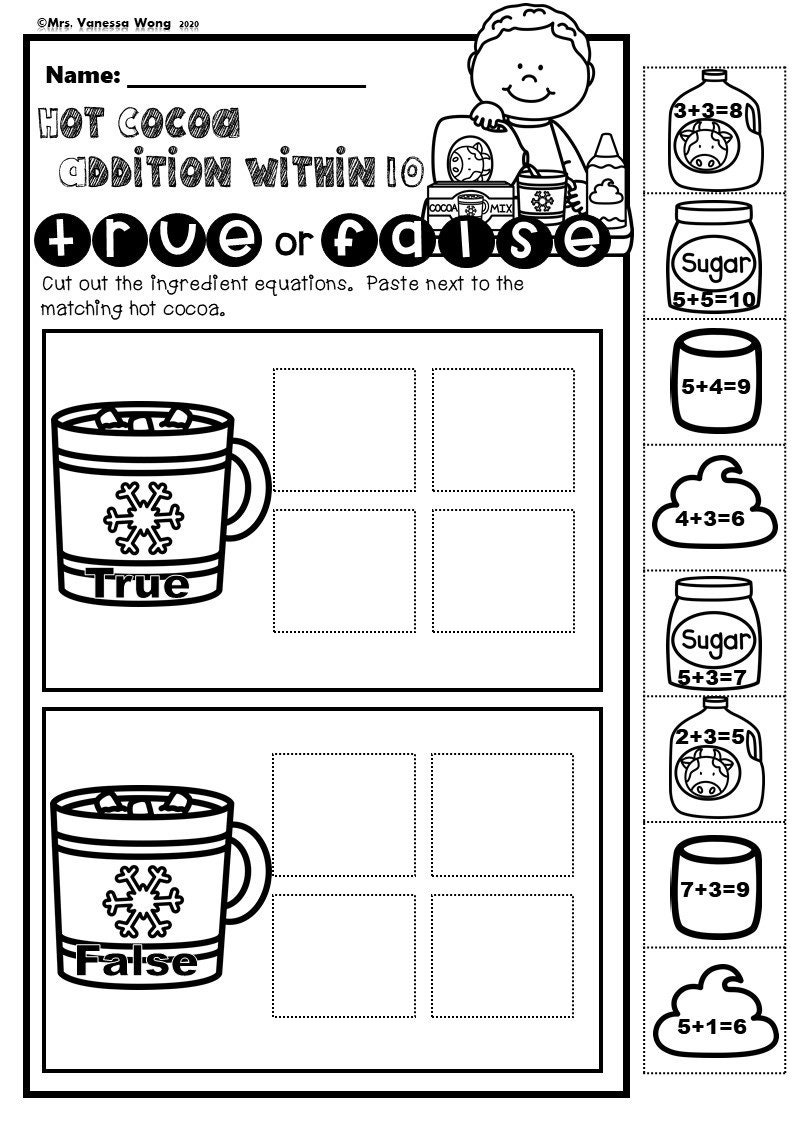Kindergarten Math Worksheets. Addition: Cut and Paste. - Etsy