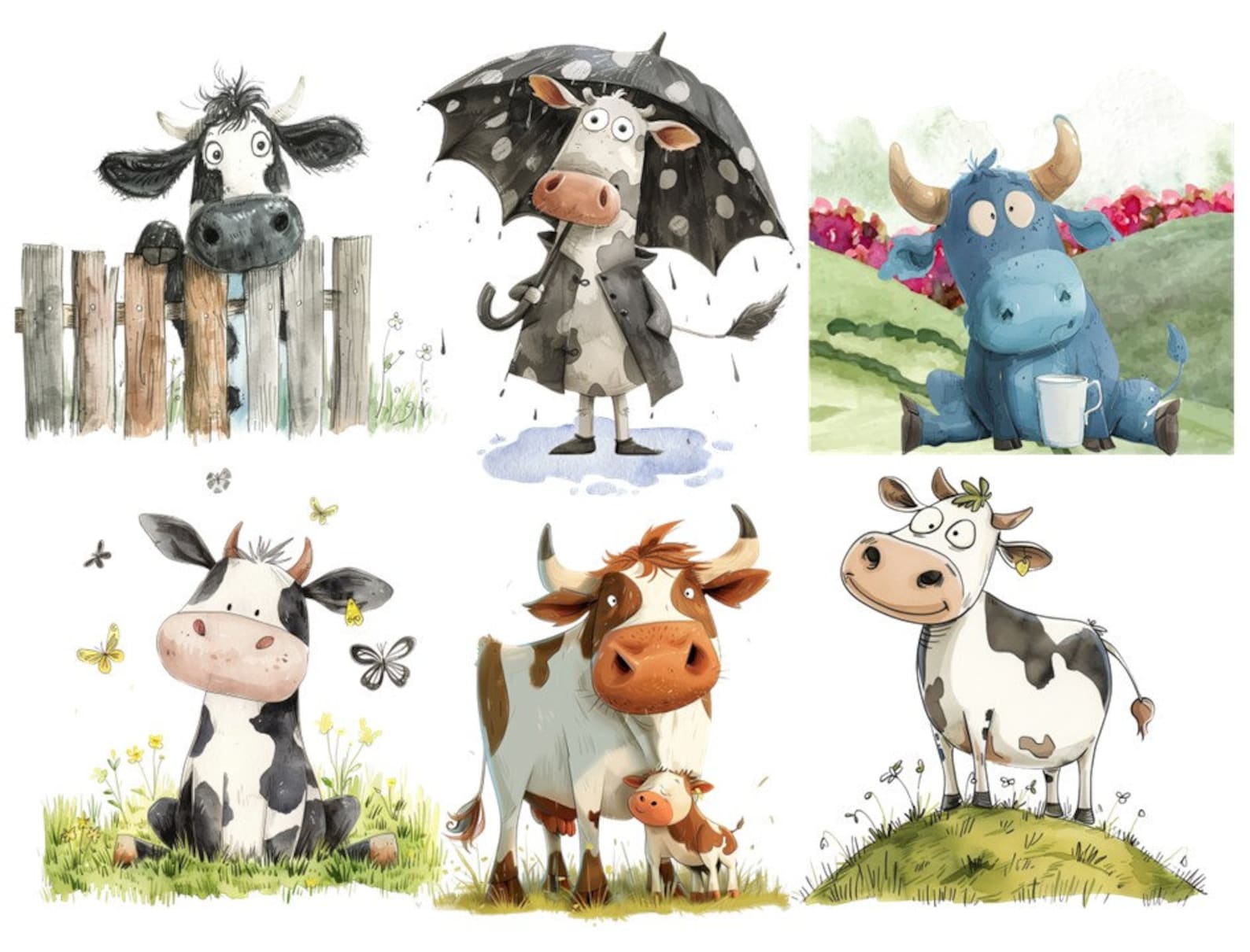 Funny Cow Clipart Bundle | Quirky Cow Clipart Bundle | Silly Cow ...