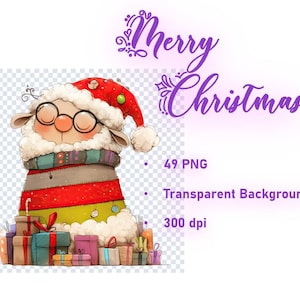 Funny Christmas Sheep Clipart Bundle: Watercolor PNG (digital Download ...
