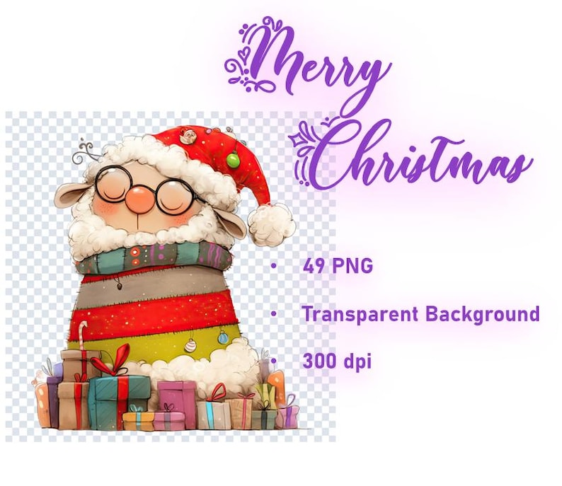Funny Christmas Sheep Clipart Bundle: Watercolor PNG (digital Download ...