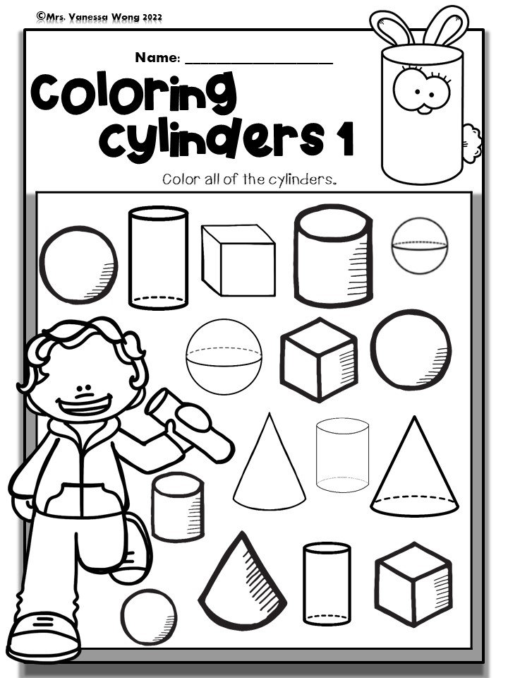 2D & 3D Shapes Coloring Worksheets: Preschool Kindergarten Activity ...