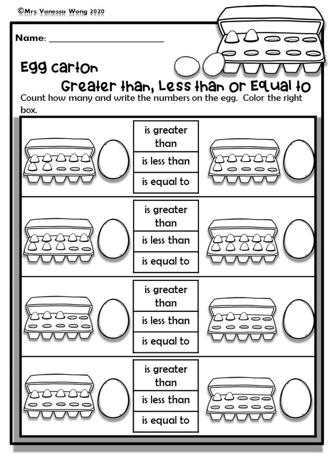 Kindergarten Math Worksheets: Comparing Numbers 1-10 (PDF Pattern) - Etsy