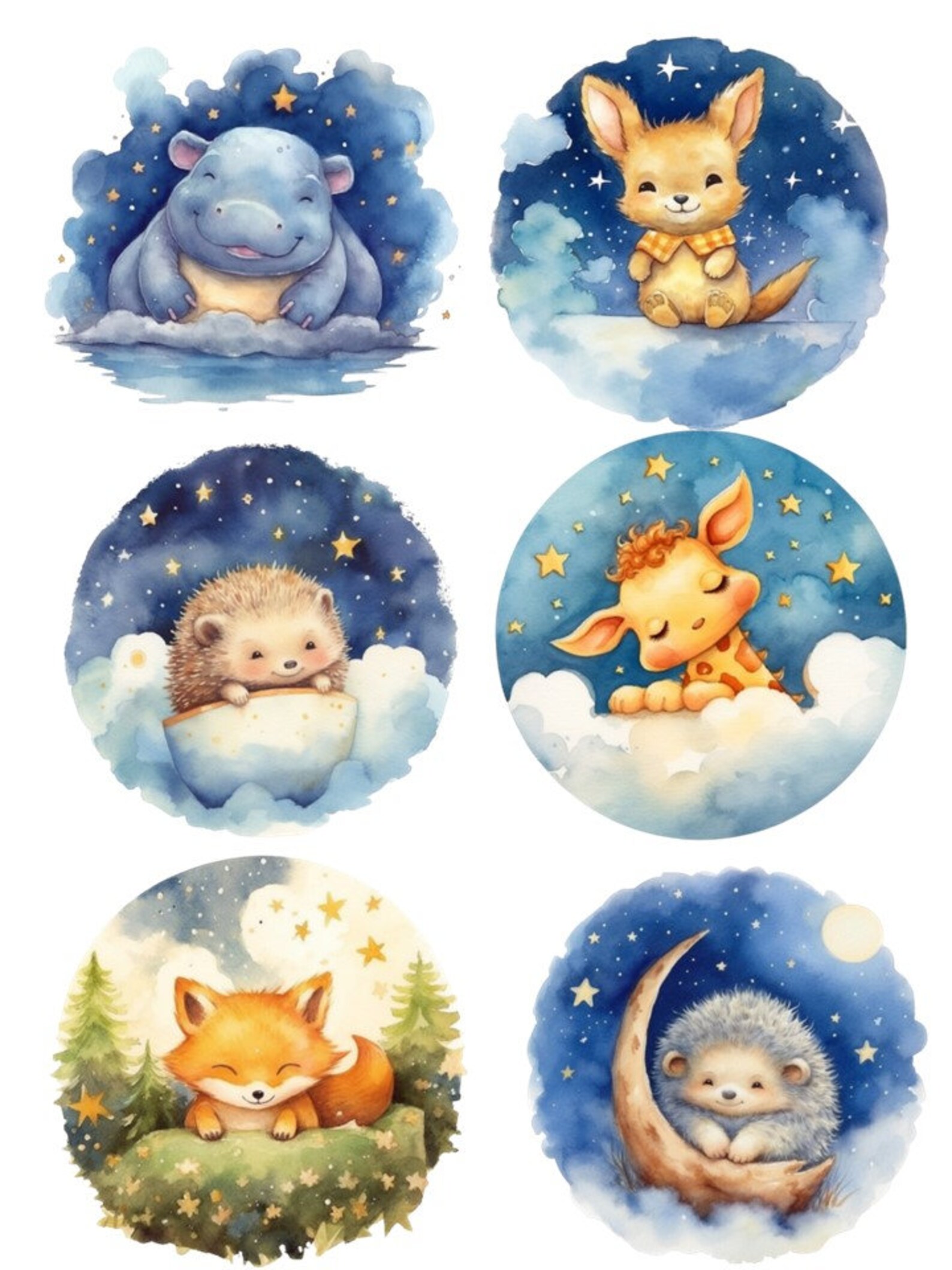 Watercolor Sleeping Wild Animals Clipart for Commercial Use - Etsy