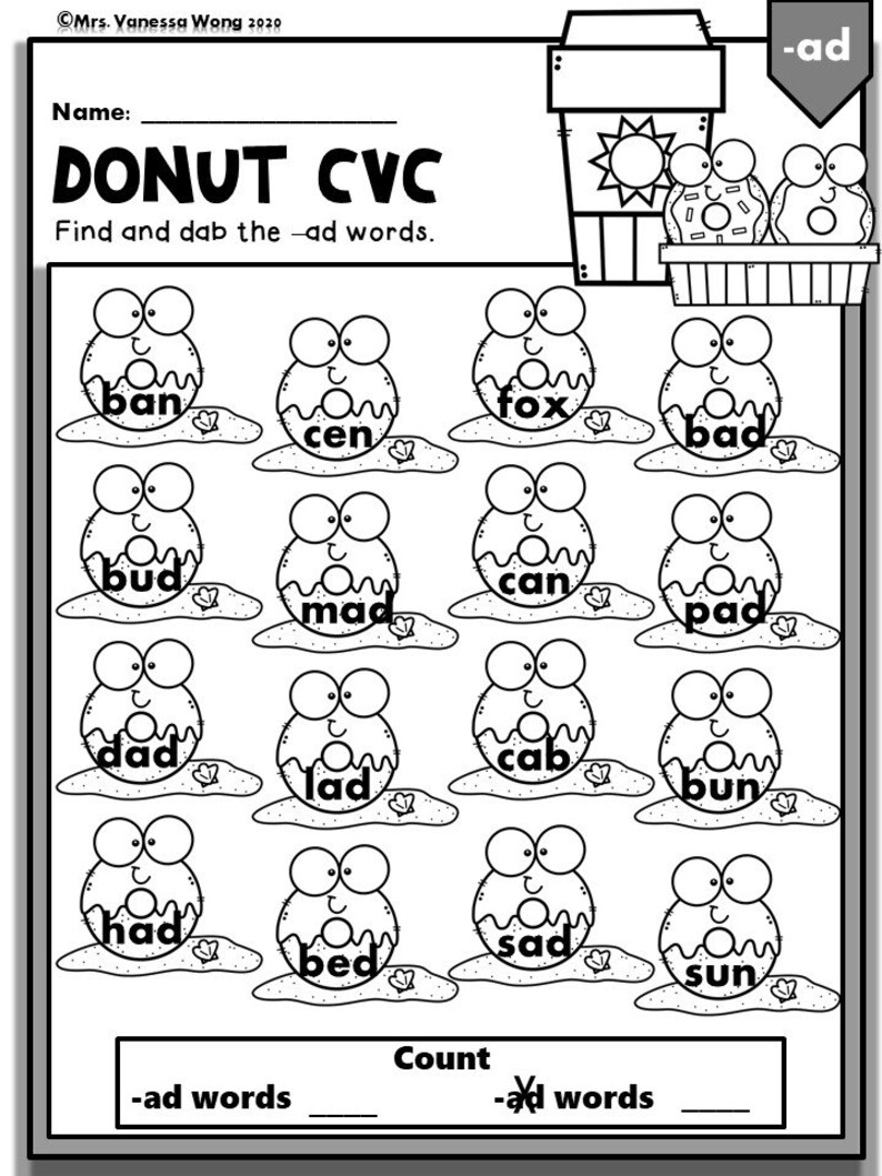 Phonics Worksheets CVC Dab for Kindergarten and First Grade - Etsy Hong ...