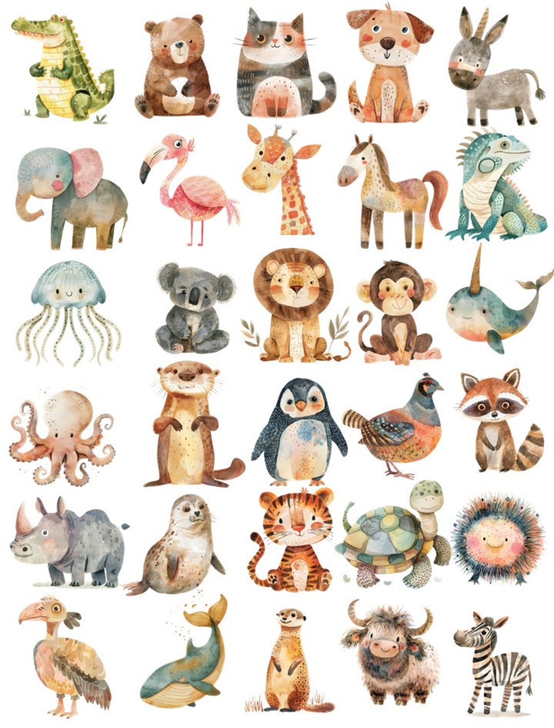 Watercolor Animal Clipart: Alphabet Nursery Art (digital Download) - Etsy
