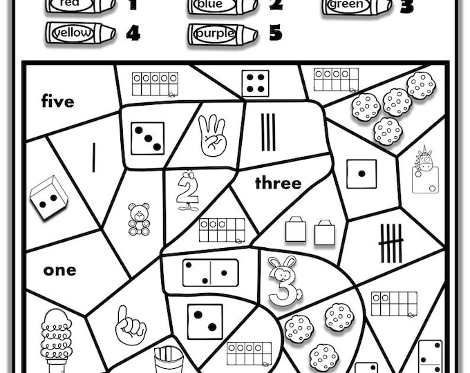 Kindergarten Math : Numbers 1-10 Color by Number Sense Distance ...