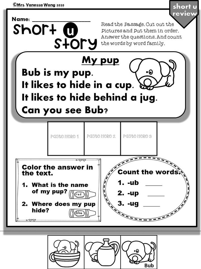 Phonics Short Vowel Activities and Worksheets Short U - Etsy