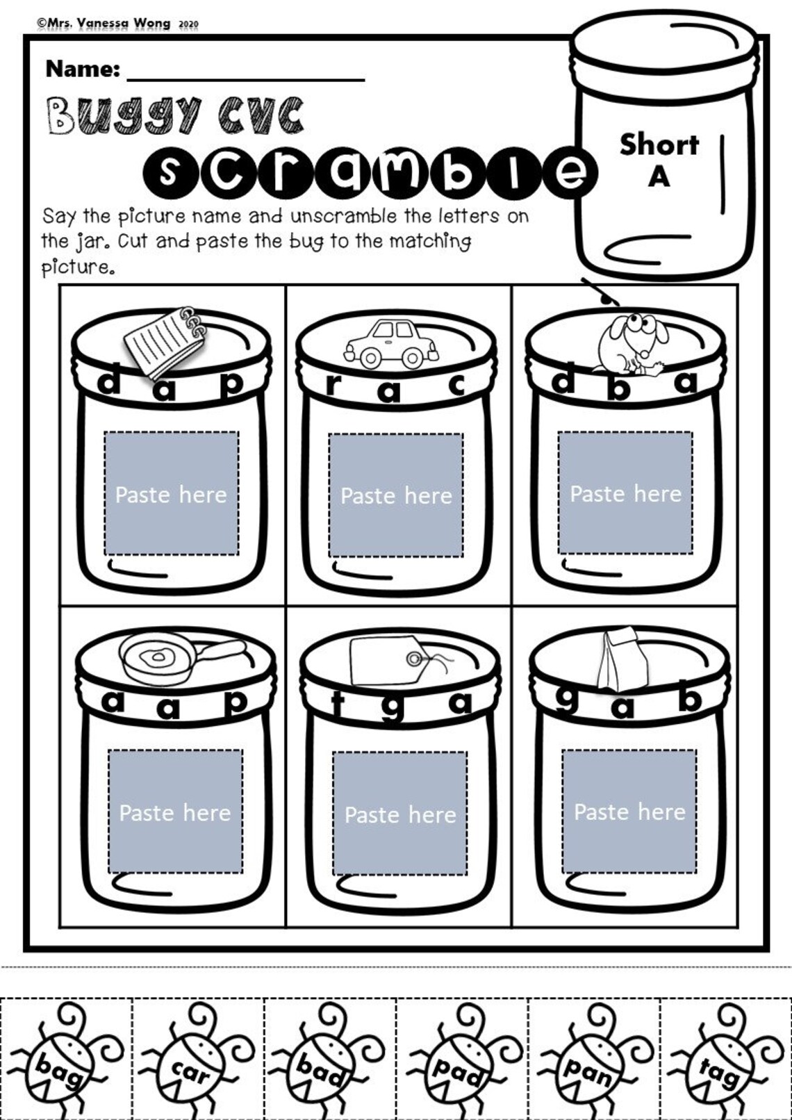 Phonics Worksheets CVC Words Scramble for Kindergarten and First Grade ...