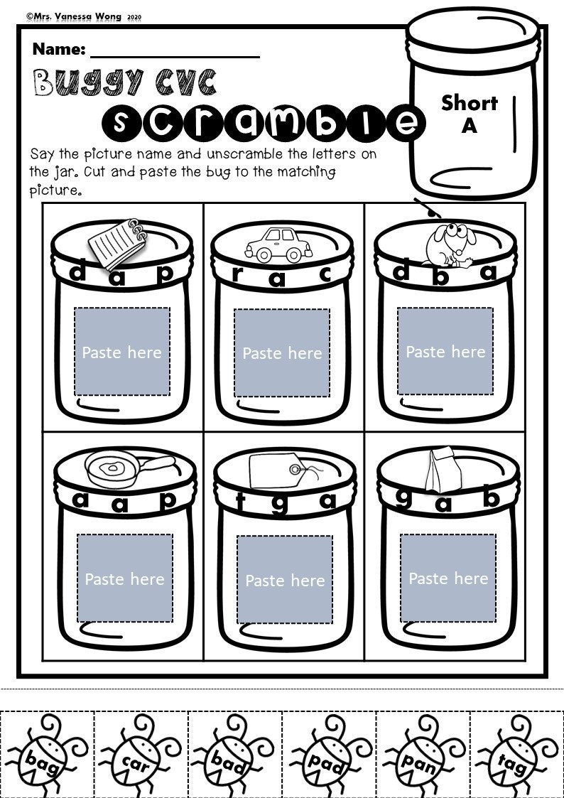 Phonics Worksheets CVC Words Scramble for Kindergarten and First Grade ...