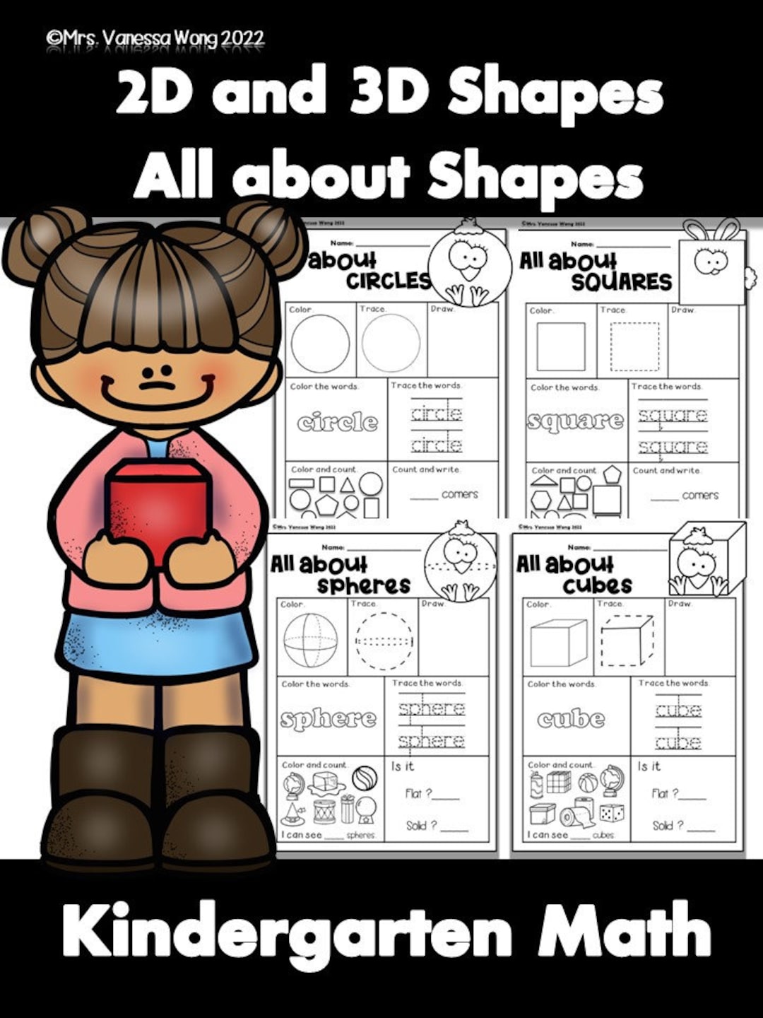 2D & 3D Shapes Worksheets: Preschool Kindergarten Activities - Etsy