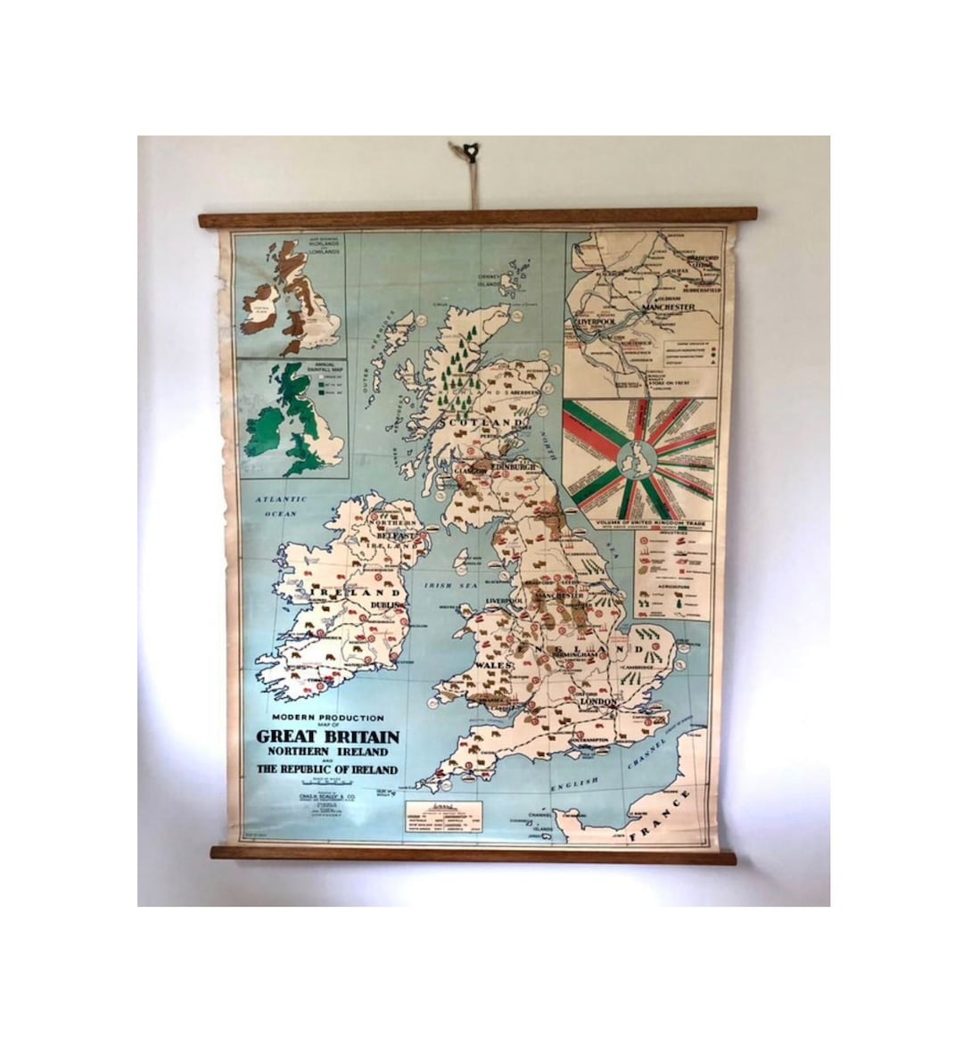Vintage Large Scale Trade Map of Britain and Ireland - Etsy