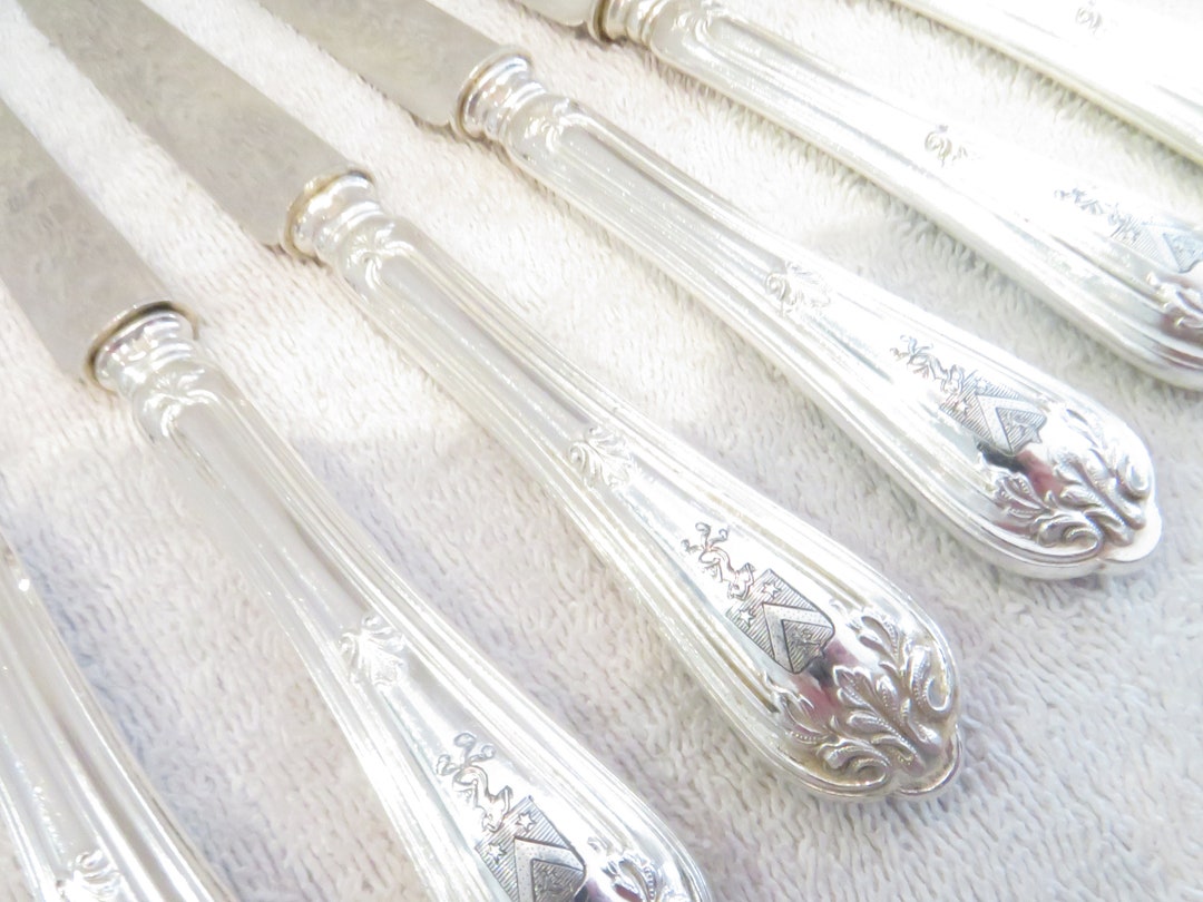 7 Fruit Knives Silver Metal Blade Handle Goldsmith Boulenger Model Lys ...